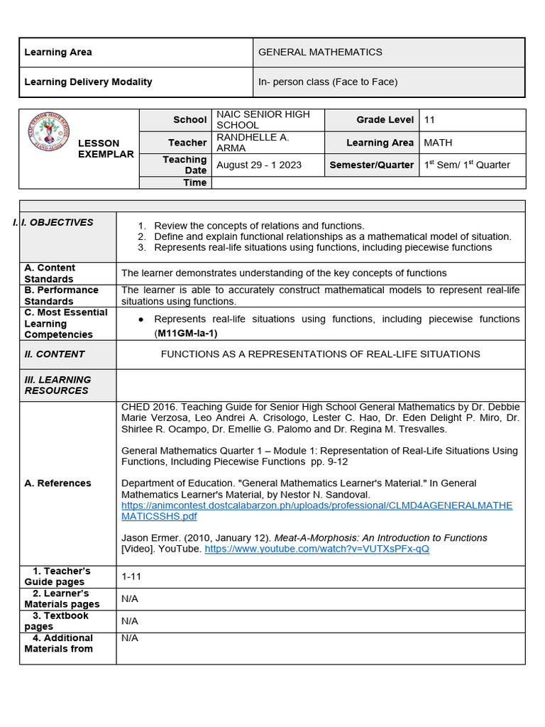GENMATH-DLP-Q1-Week-1-SESSION 1 | PDF | Function (Mathematics) | Set (Mathematics)