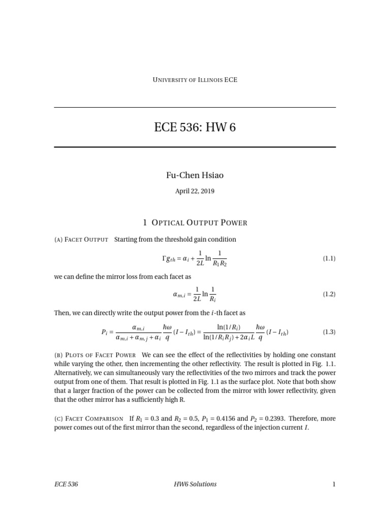 HW6 Sol | PDF | Laser | Physics