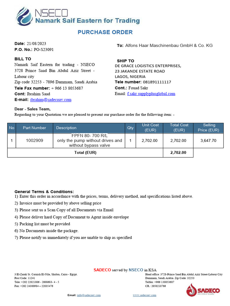 Purchase Order: Alfons Haar Maschinenbau GMBH & Co. KG | PDF