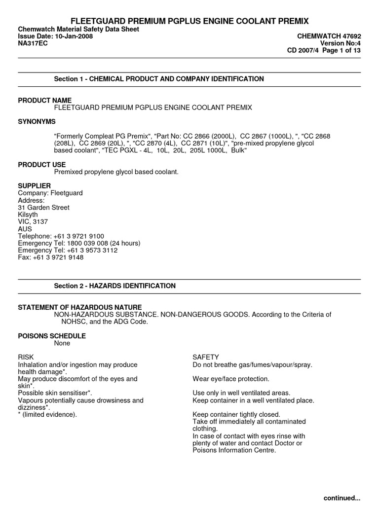 PG Plus Material Safety Data Sheet | PDF | Firefighting | Fires