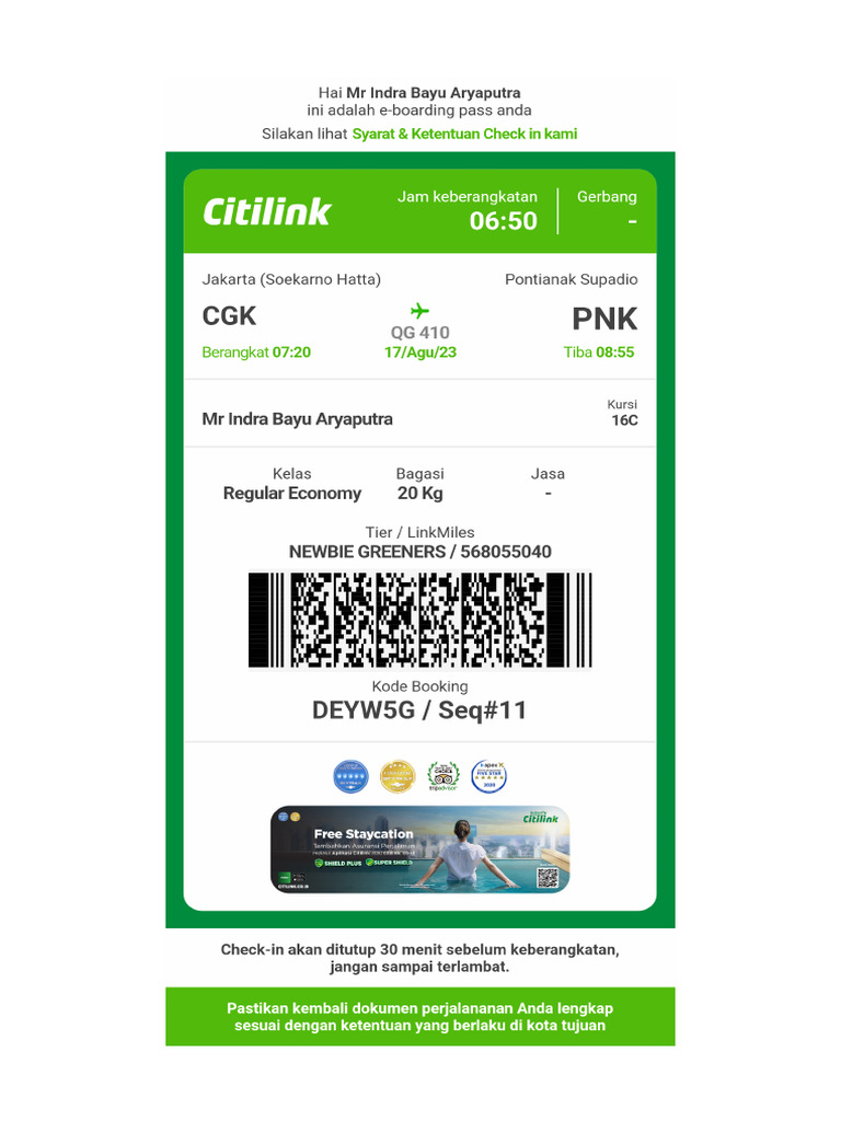 Citilink eBoardingPass DEYW5G | PDF