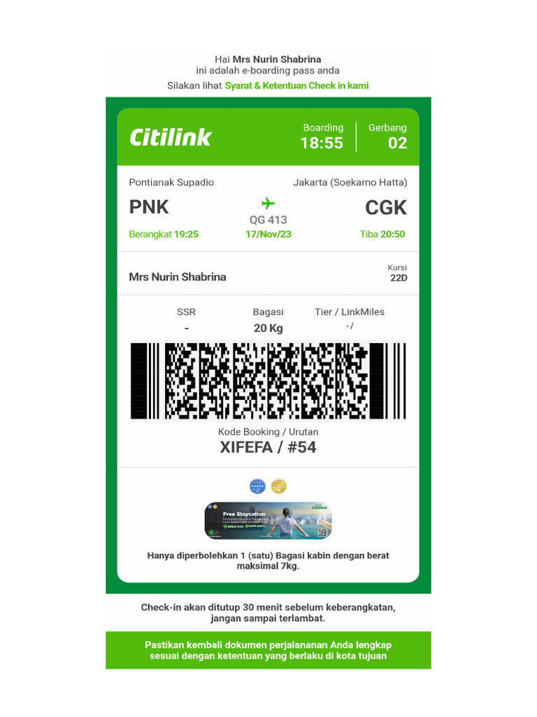 Citilink eBoardingPass XIFEFA | PDF