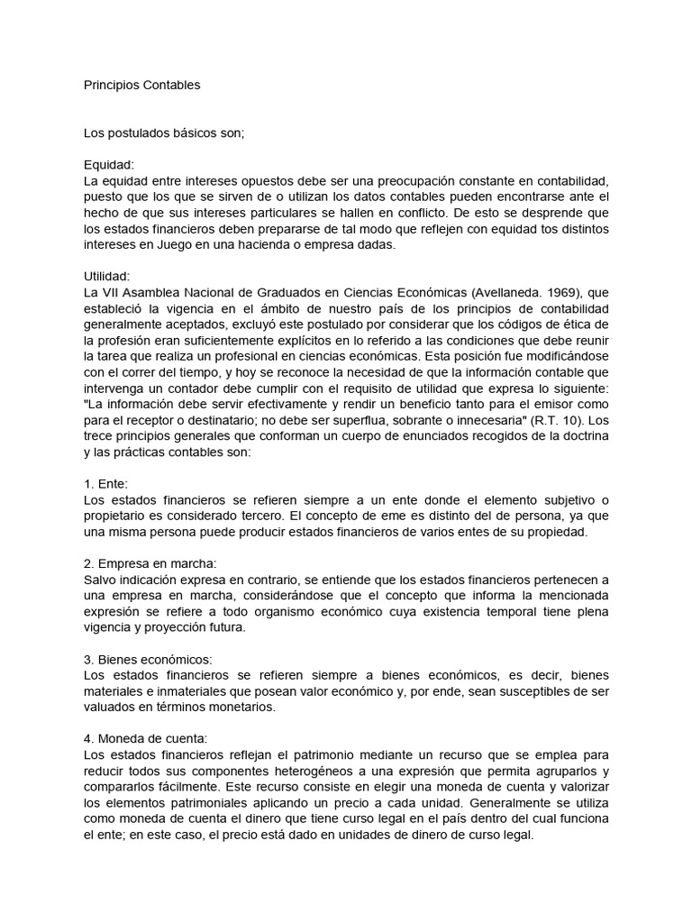 Principios Contables Básicos | PDF | Contabilidad | Estado financiero