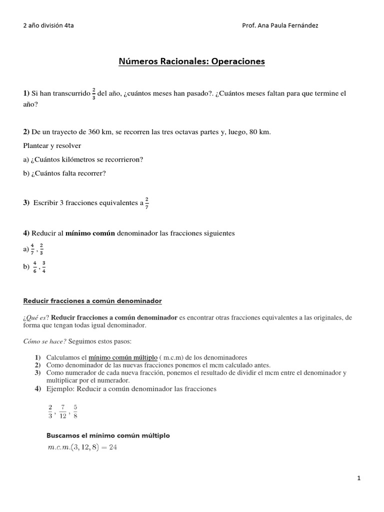 Números Racionales Operaciones | PDF | División (Matemáticas ...