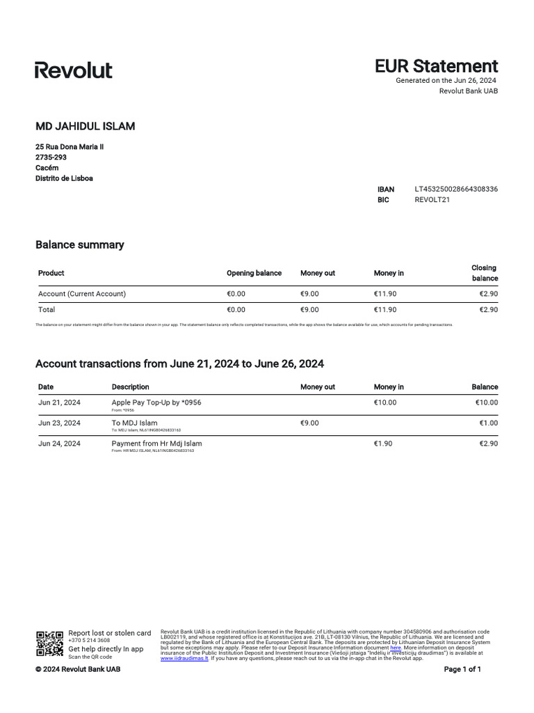 Account Statement - 2024 06 01 - 2024 06 30 - en - A02547 | PDF | Banks ...