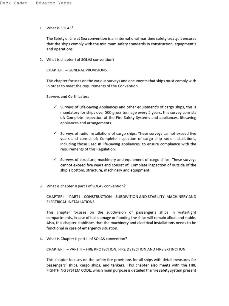 SOLAS Convention Overview and Fire Safety | PDF | Science & Mathematics