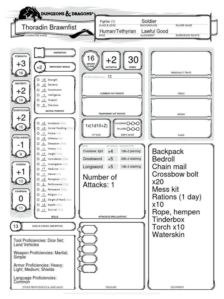 Level 1 Human Fighter Character Sheet | PDF