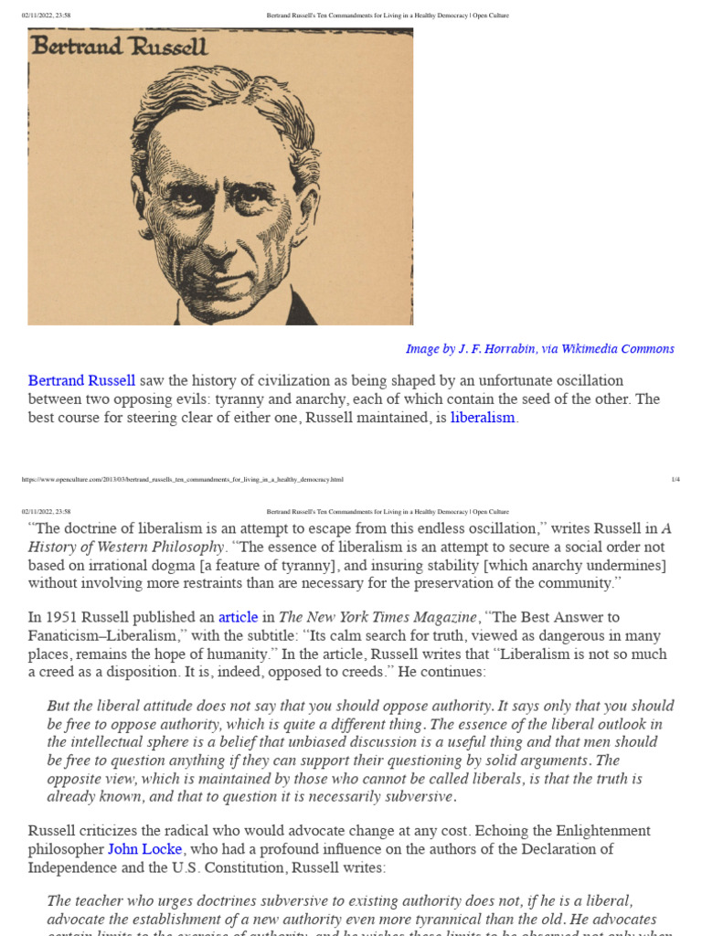 Bertrand Russell's Ten Commandments For Living in A Healthy Democracy ...