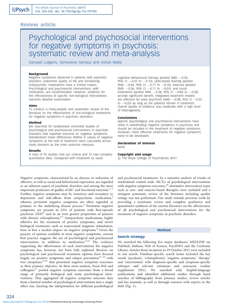 Psychological and Psychosocial Interventions For Negative Symptoms in ...