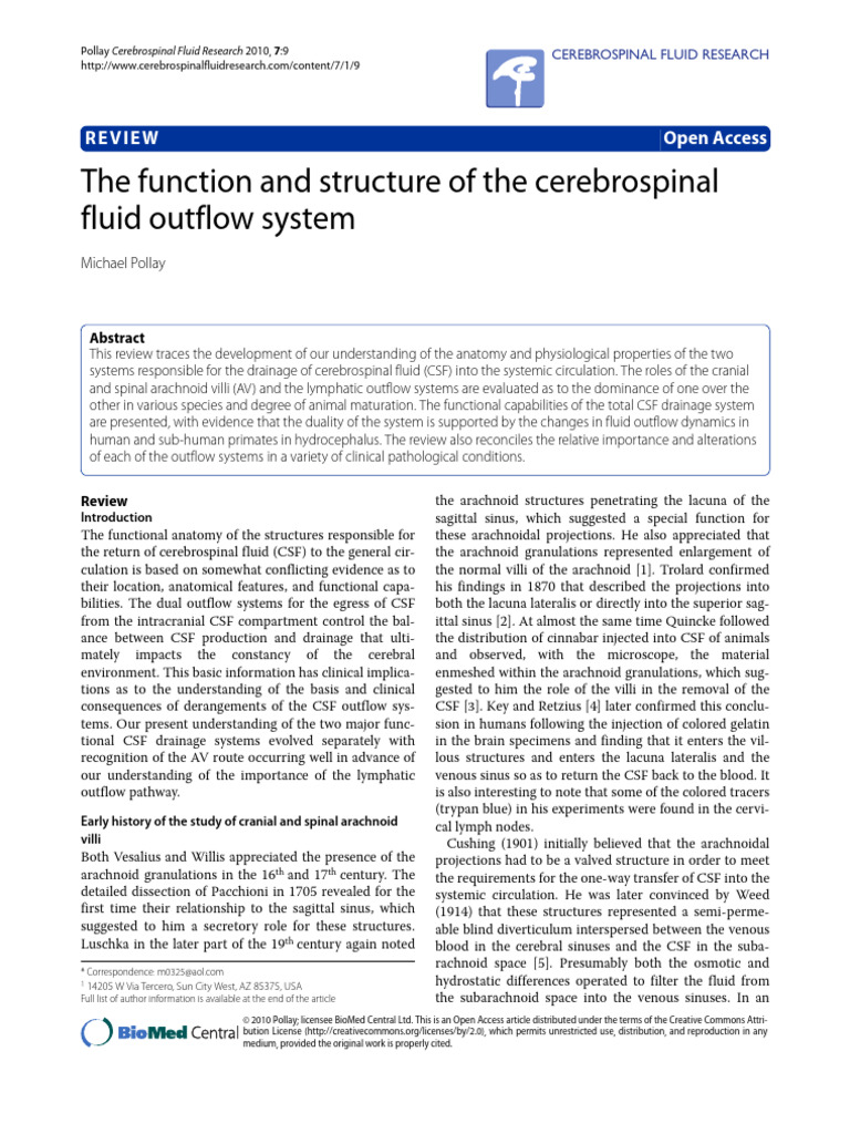 The Function and Structure of The Cerebrospinal Fluid Outflow System ...