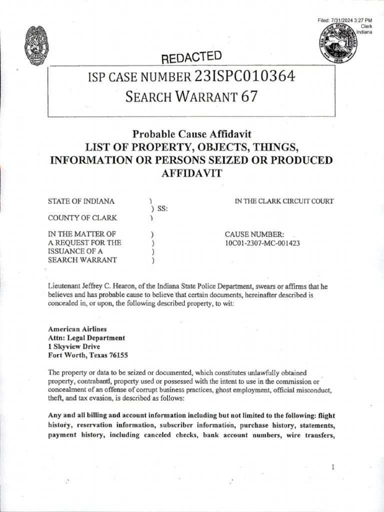 Indiana Search Warrant for Corruption Case | PDF | Probable Cause | Affidavit