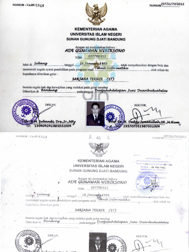 Ijazah Ade Gunawan Wibiksono | PDF