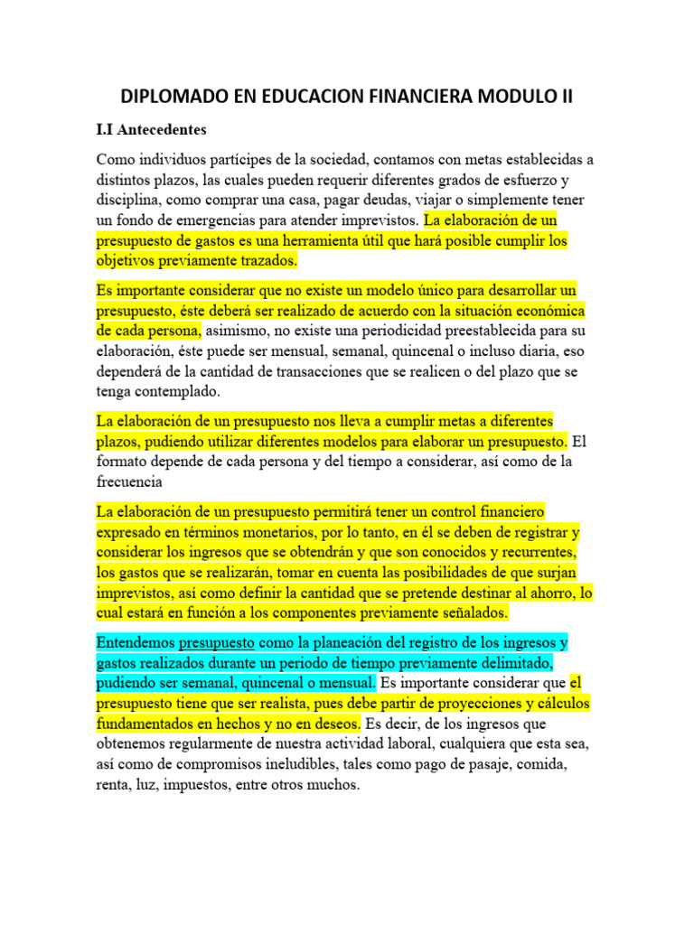 Diplomado en Educacion Financiera Moduloii | PDF | Presupuesto