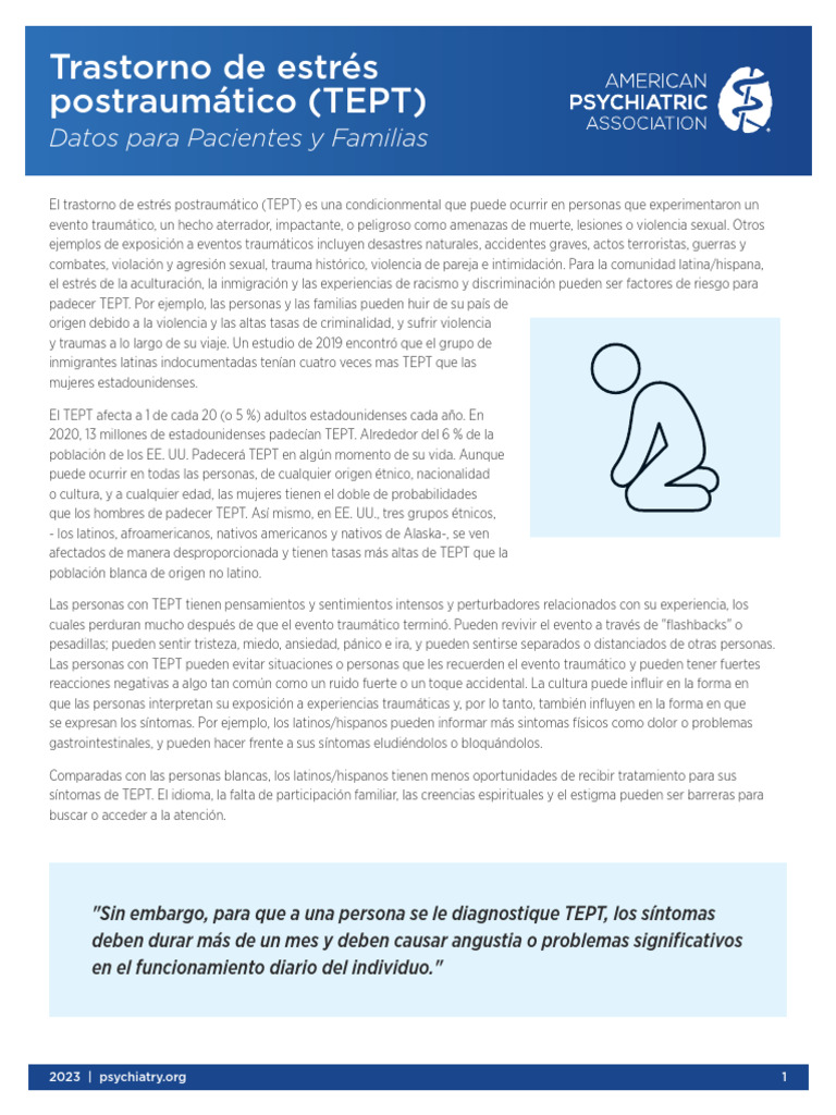 TEPT: Guía para Pacientes y Familias | PDF | Trauma psicólogico ...