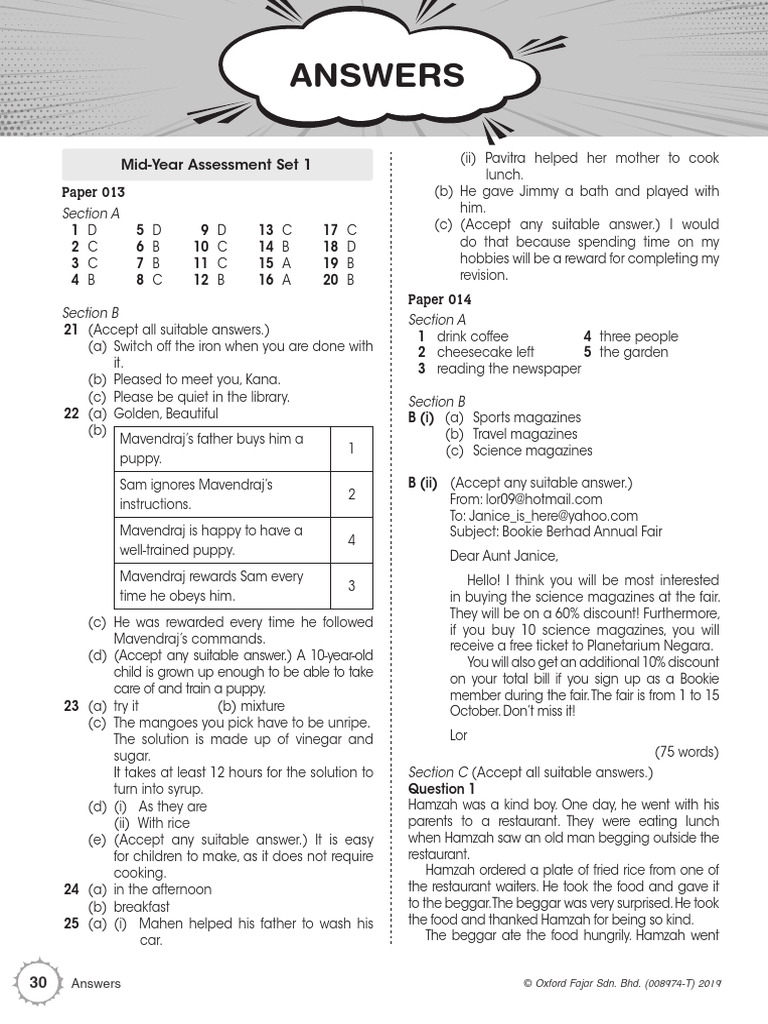 Yr5 Mid-Year Assessment - Model Test - Answers | PDF