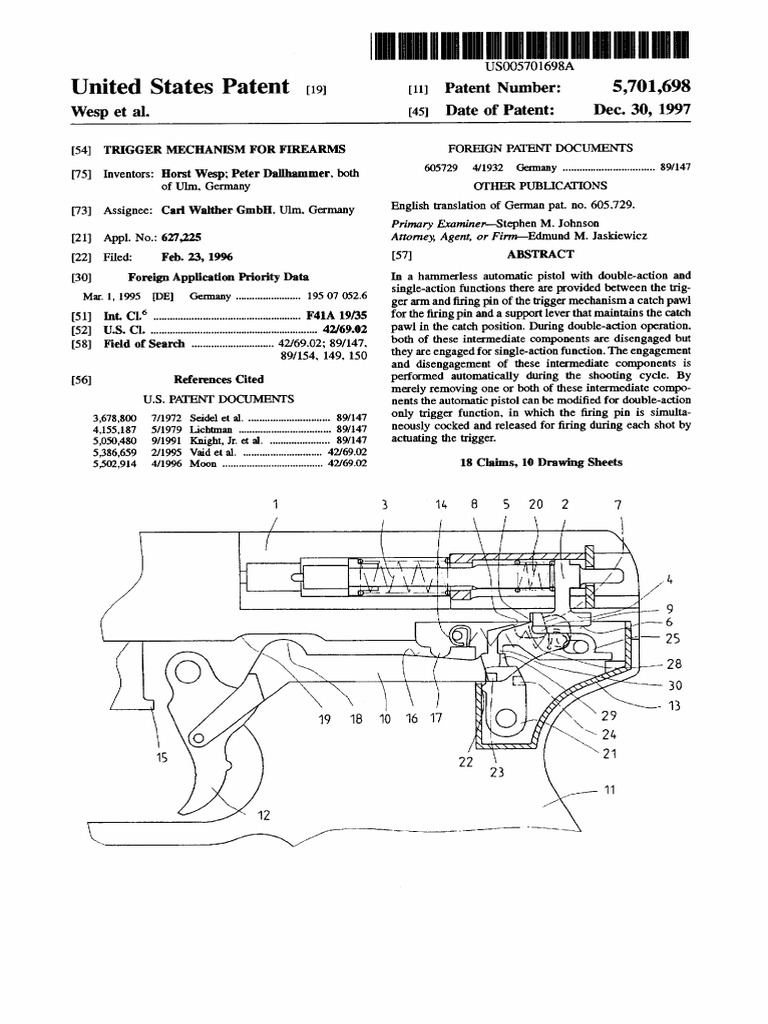 US5701698 | PDF | Trigger (Firearms) | Firearms