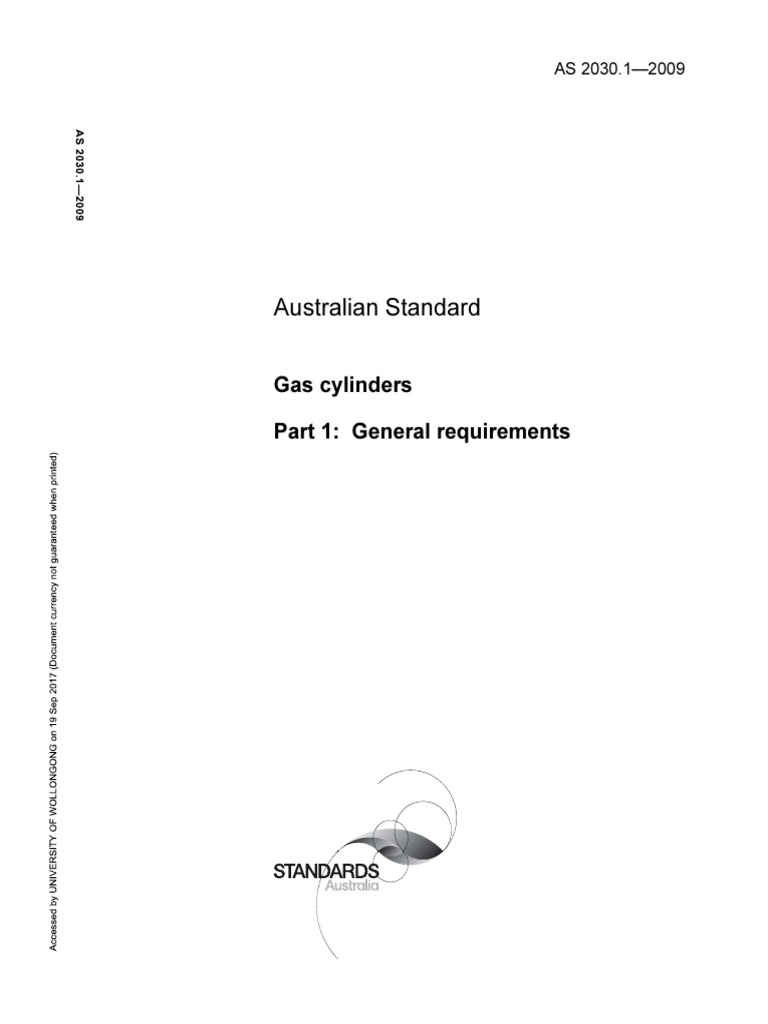 AS 2030.1-2009 Gas Cylinders - Part 1 - General Requirements | PDF