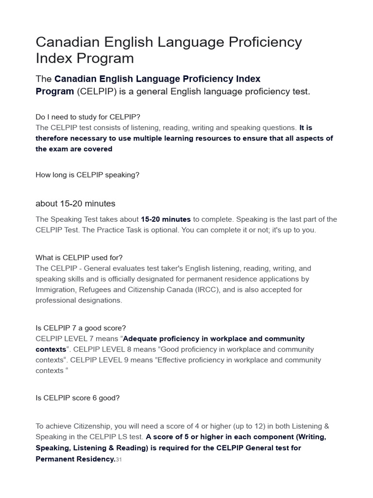 CELPIP Guide for Canadian Residency | PDF | Career & Growth | Language ...