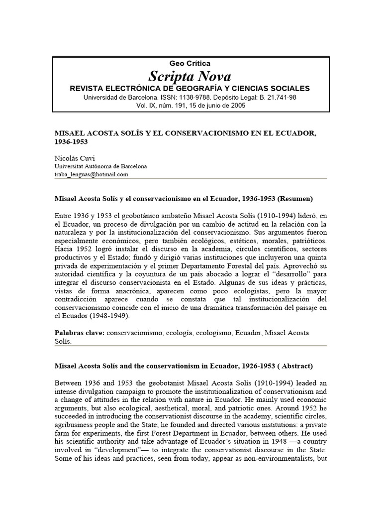 Misael Acosta y El Conservacionismo en El Ecuador | PDF | Los bosques ...