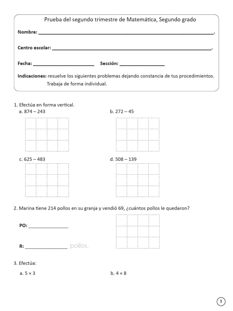 2° Prueba de Trimestre II 2024 | PDF | Sustracción | Matemáticas