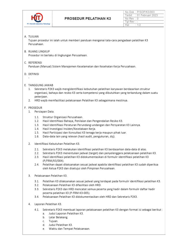 Prosedur Pelatihan K3 | PDF