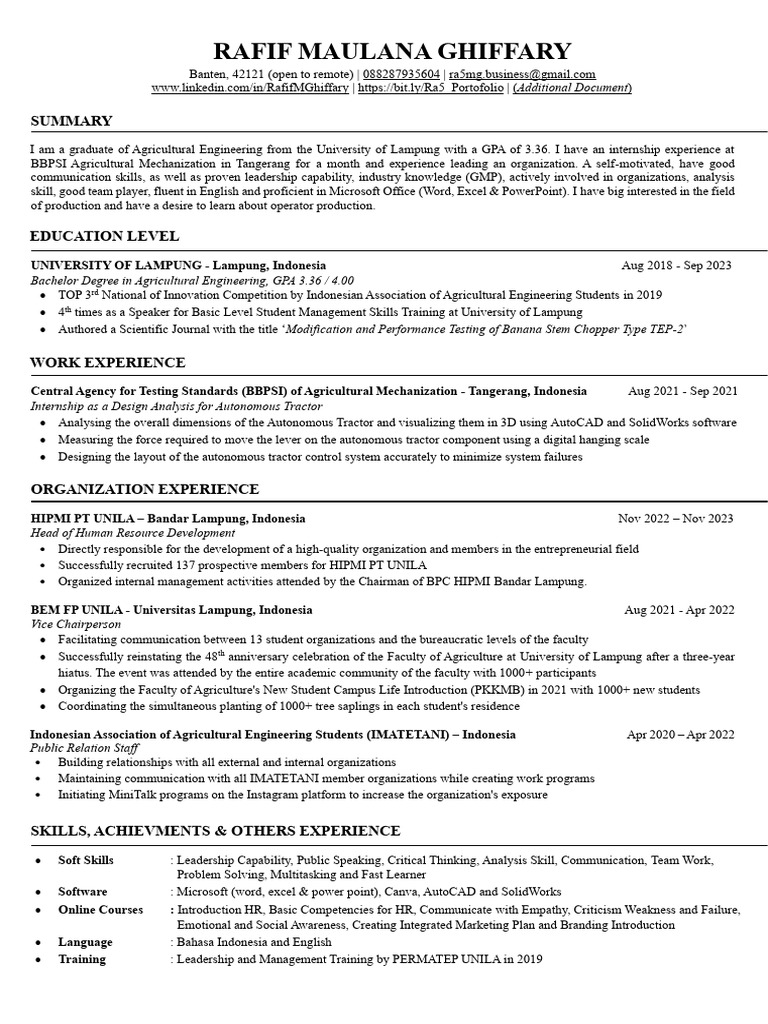 Rafif Maulana Ghiffary - CV Dan Cover Letter For PT Charoen Pokphand ...