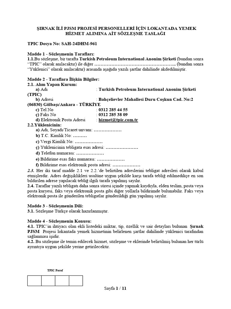 Sözleşme Taslaği - PJSM | PDF