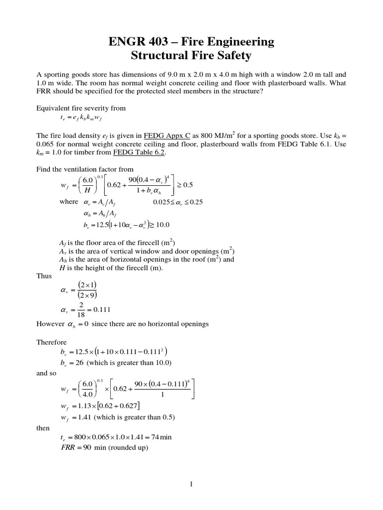 ENGR403 Structural Fire Safety Example | PDF