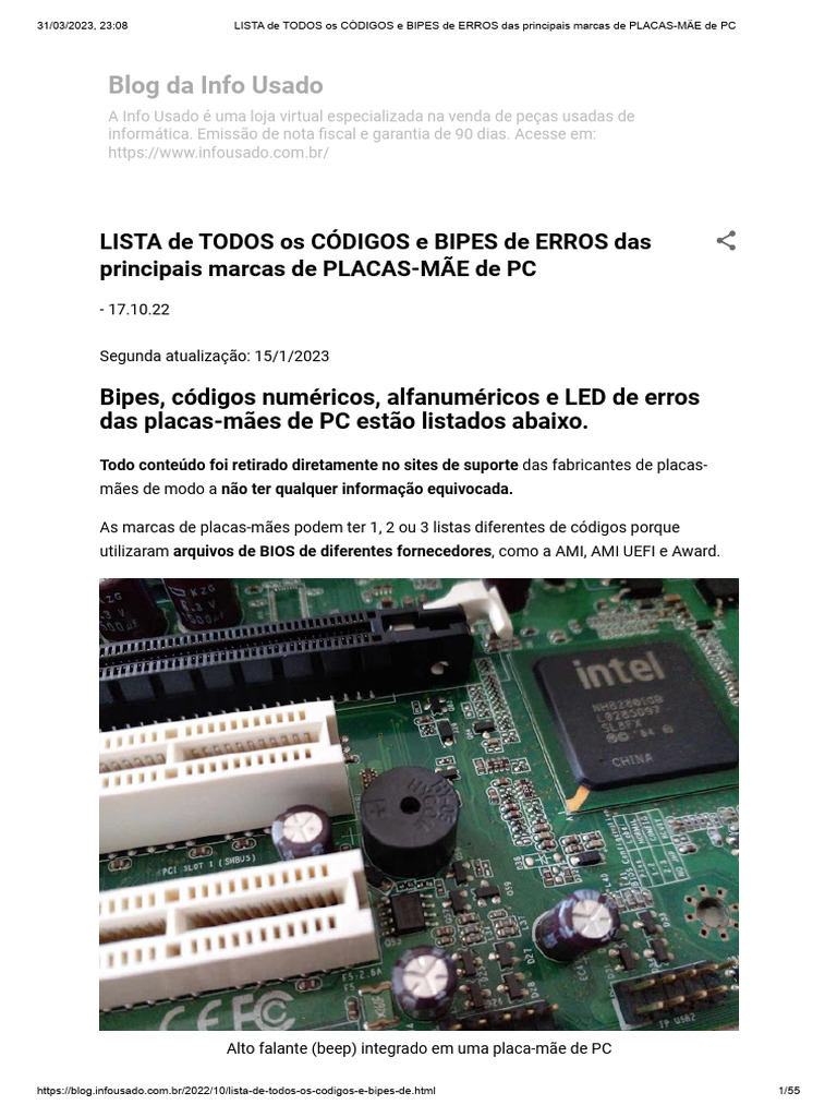 LISTA de TODOS Os CÓDIGOS e BIPES de ERROS Das Principais Marcas de PLACAS-MÃE de PC | PDF ...