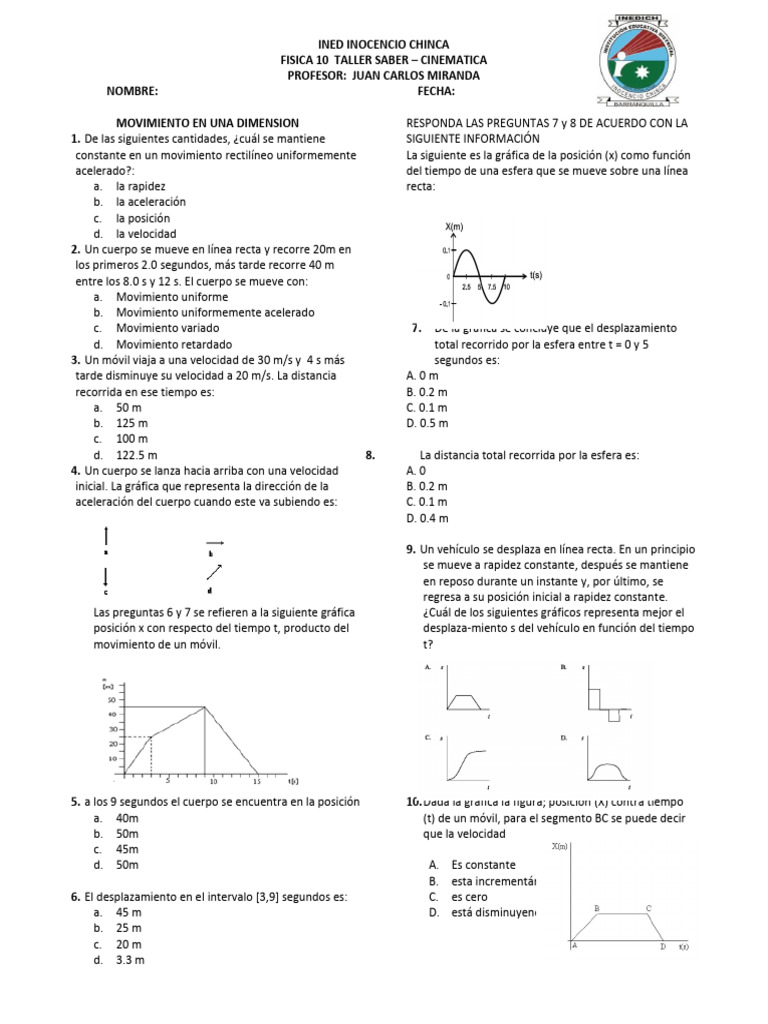 Taller Recuperacion 2 Periodo | PDF | Velocidad | Aceleración