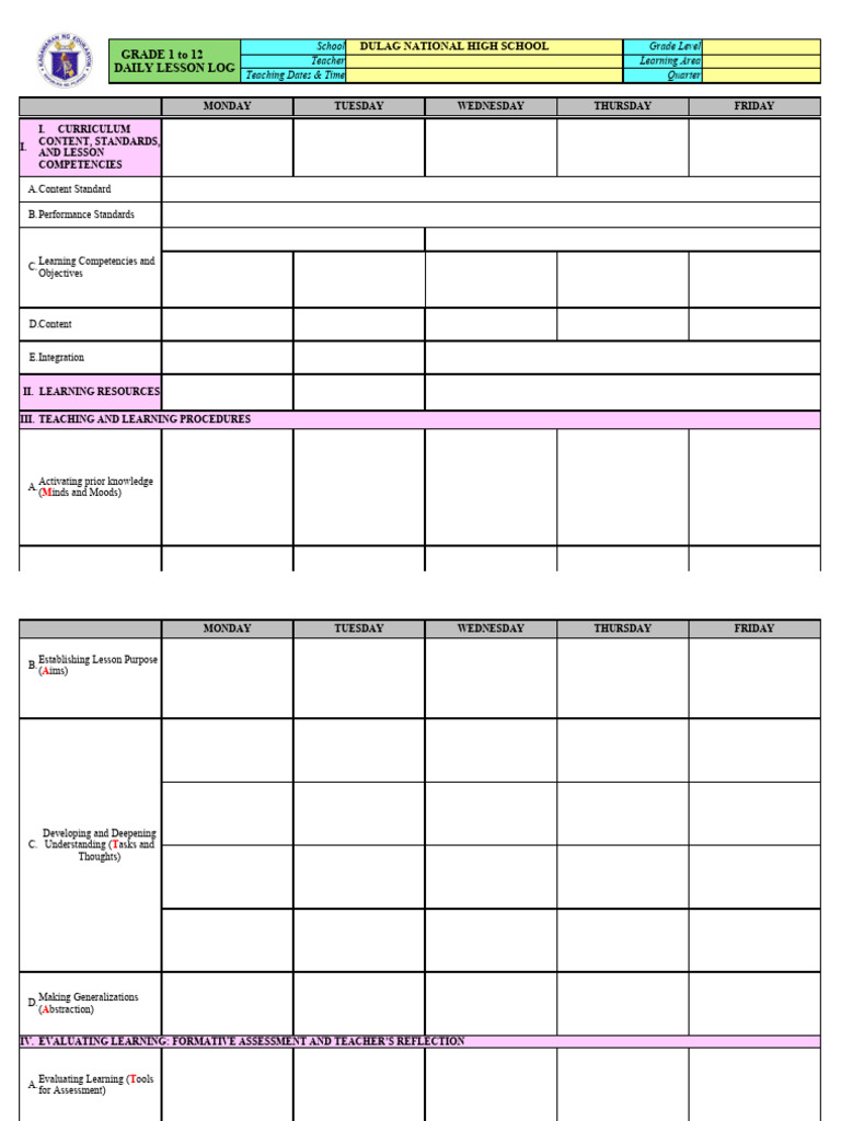 Daily Lesson Log Template for Matatag | PDF | Teachers | Learning