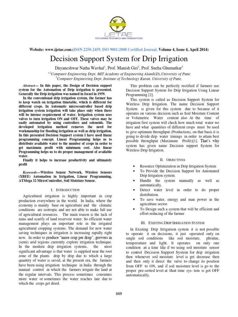Decision Support System For Drip Irrigat | PDF | Analog To Digital ...