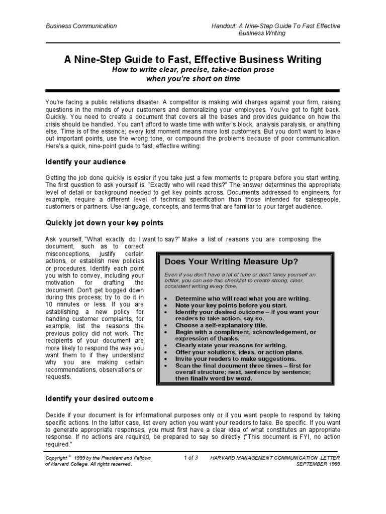 A Nine-Step Guide To Fast, Effective Business Writing | PDF | Time ...