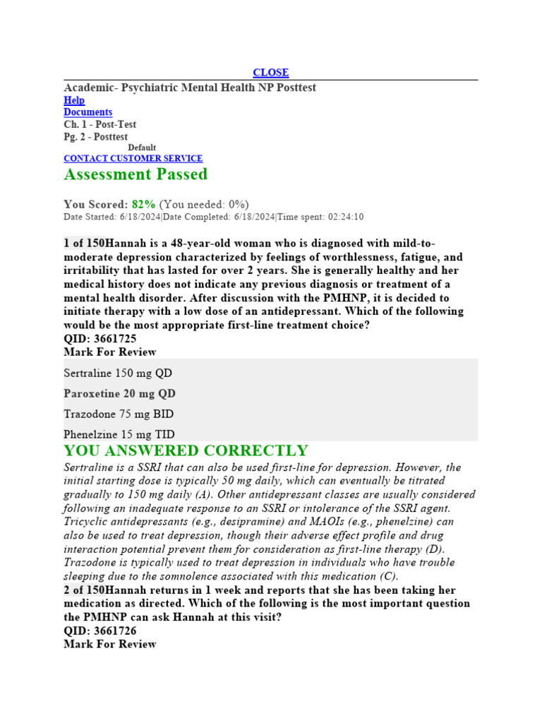 Questions Review Posttest | PDF | Major Depressive Disorder ...