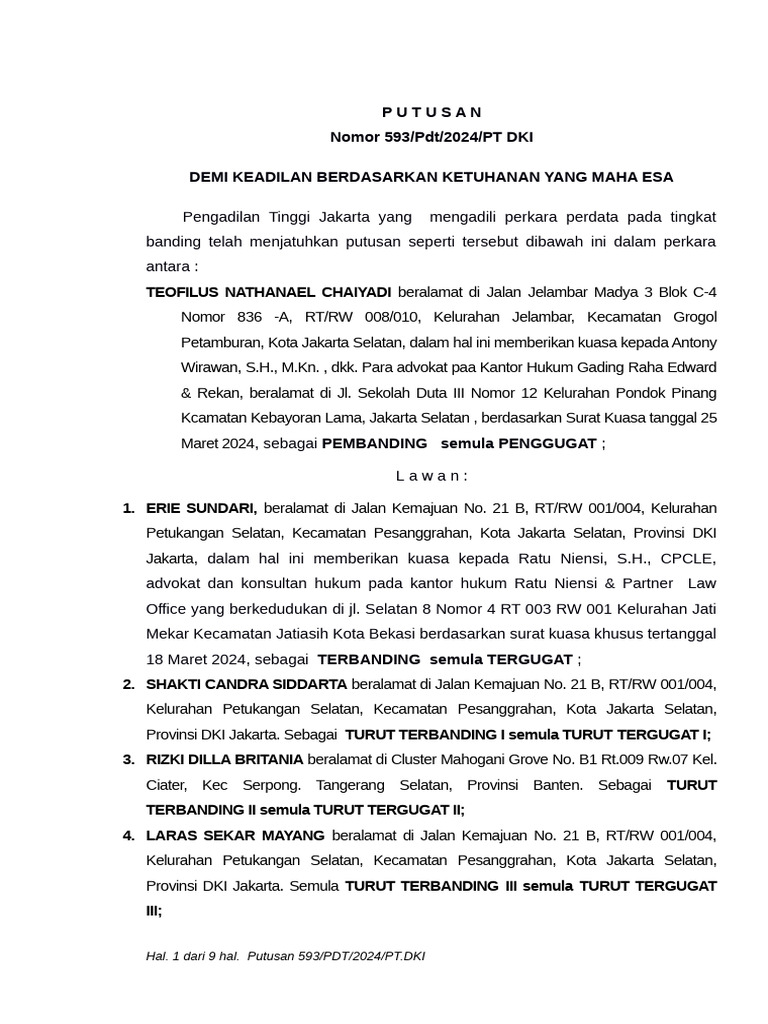 Salinan Putusan 593 PDT 2024 PT DKI | PDF