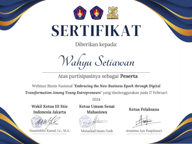 Sertifikat Peserta - Webinar Bisnis Nasional 2024 | PDF