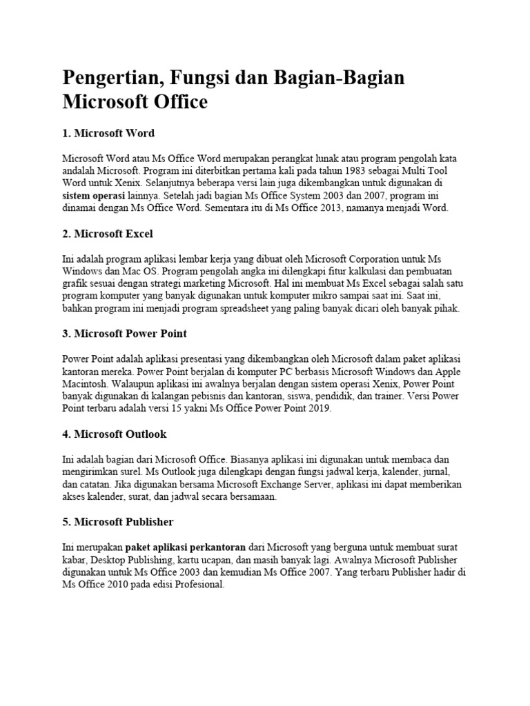 Pengertian, Fungsi Dan Bagian-Bagian Microsoft Office | PDF | Seni Pengertian, Fungsi Dan Bagian-Bagian Microsoft Office | PDF | Seni