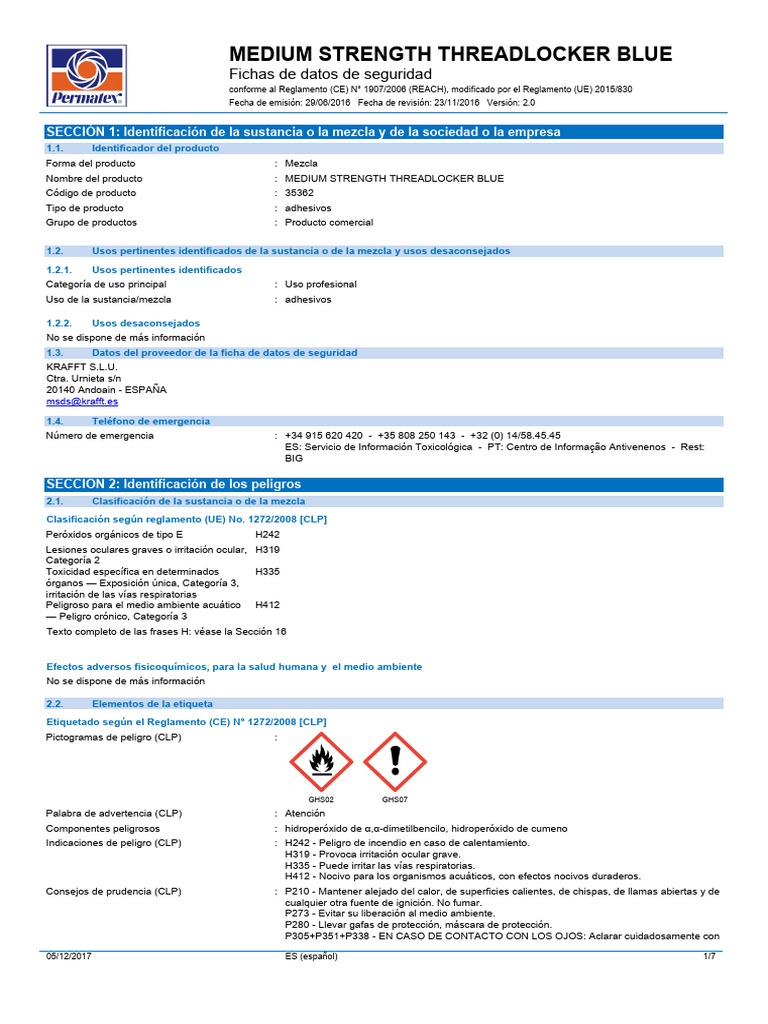 MSDS - Es - Medium-Strength-Threadlocker-Blue - 20161123 Fijador de ...