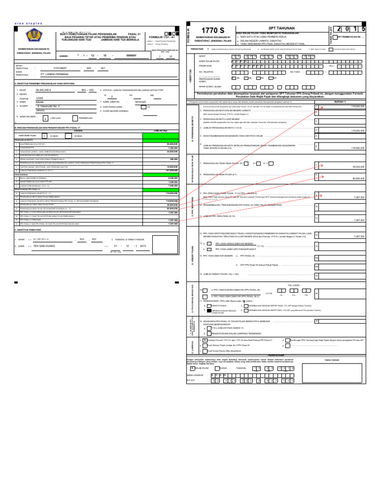 Laporan SPT Tahunan 2015 Formulir 1770 S | PDF