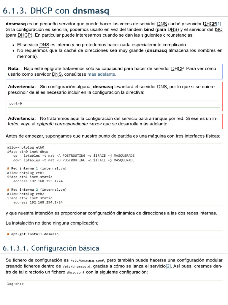 6.1.3. DHCP Con Dnsmasq - Documentación de Linuxnomicón - Rolling | PDF | Dirección IP | sistema ...