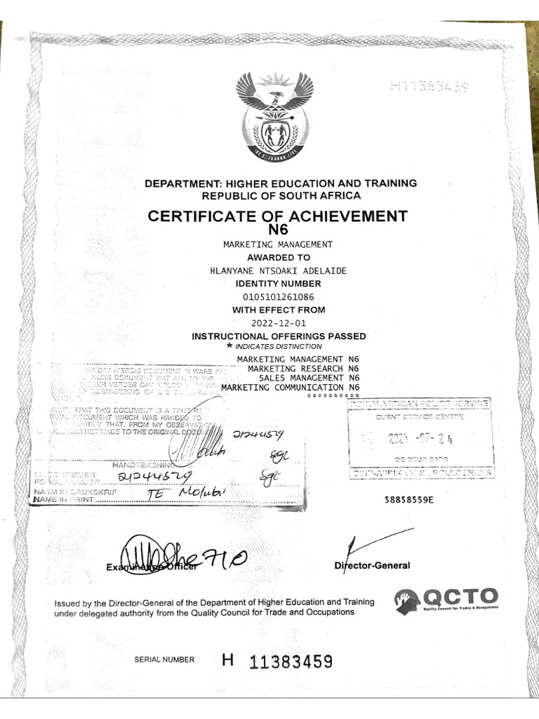 N6 Certificate | PDF