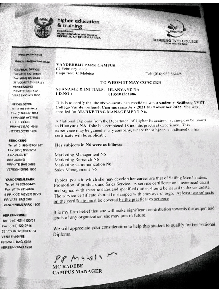 In Service Letter | PDF