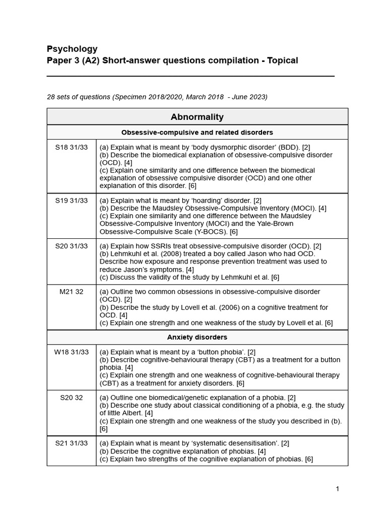 P3 - Short Answer Compilation | PDF | Obsessive–Compulsive Disorder ...