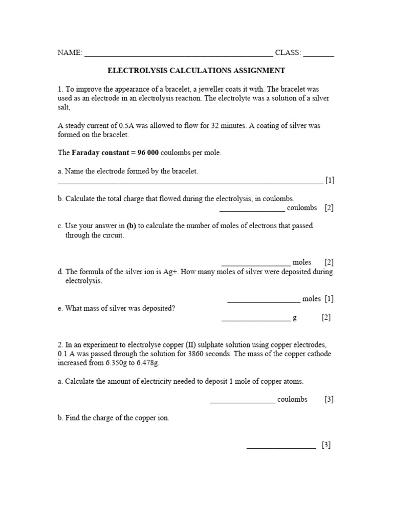 Electrolysis Calculations Assignment | PDF | Teaching Methods ...