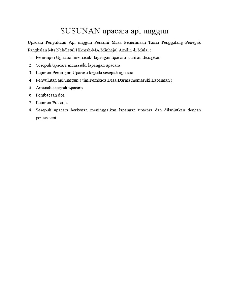 SUSUNAN Upacara Pembukaan Penutupan Dan Api Unggun | PDF