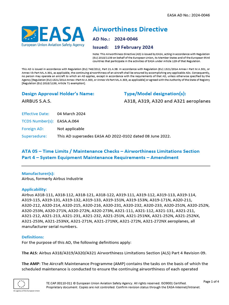 Easa Ad 2024-0046 1 | PDF | Aircraft | Airbus