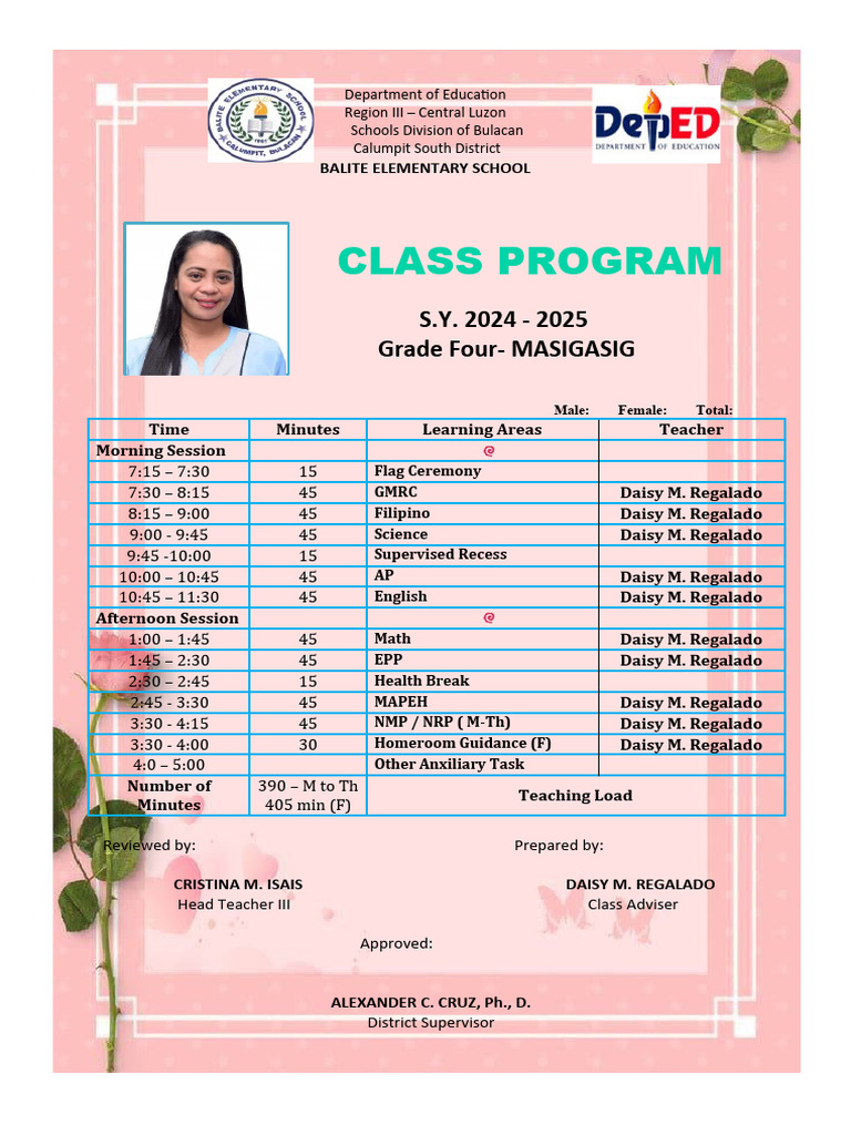 GRADE 4 CLASS PROGRAM SY 2024 2025 Matatag | PDF