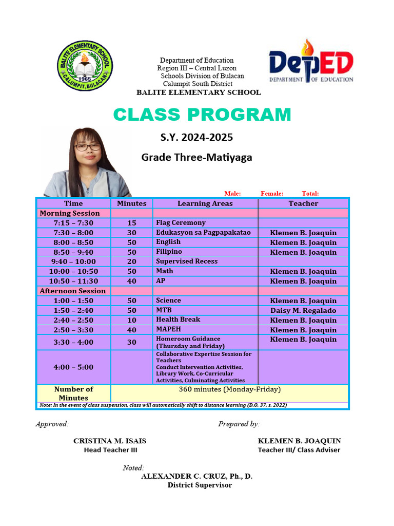 Class Program Grade 3 Sy 2024 2025 | PDF