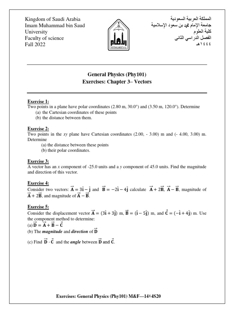 PHY101 - HW On Ch3 - Vectors | PDF | Euclidean Vector | Mathematical Physics