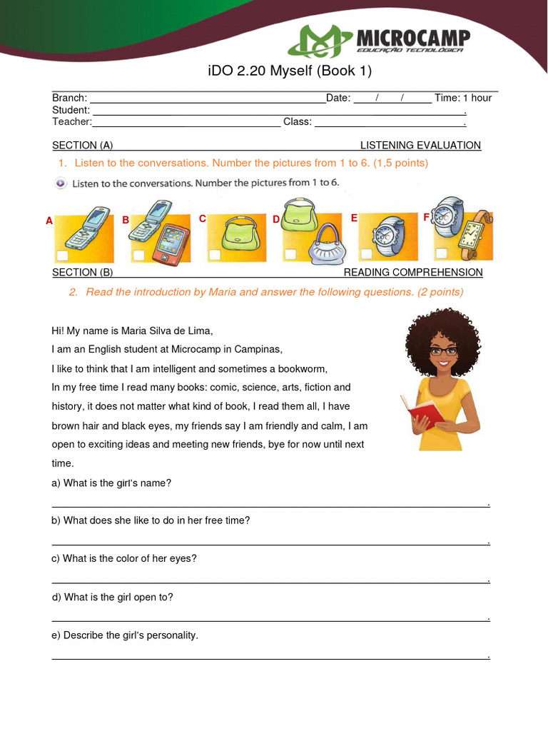 Book 1 - Myself - Written Test | PDF | Human Communication